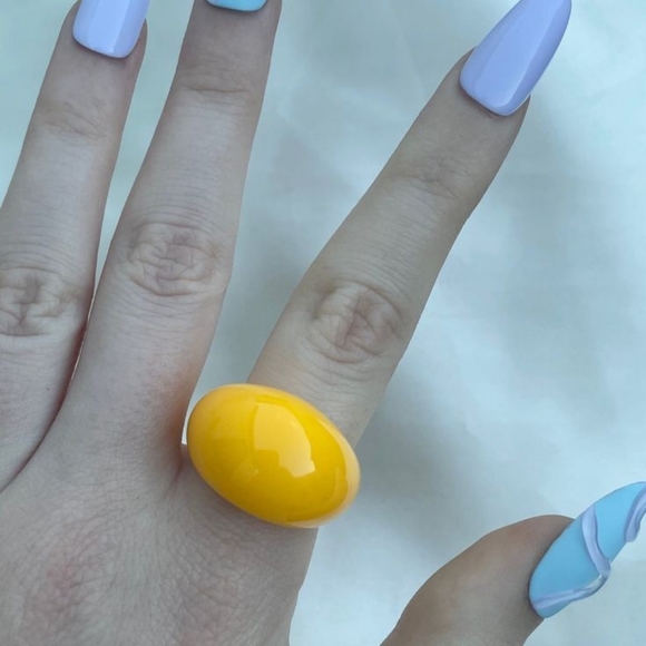 Jewelry | Mustard Yellow Retro Resin Acrylic Dome Chunky Ring | Poshmark